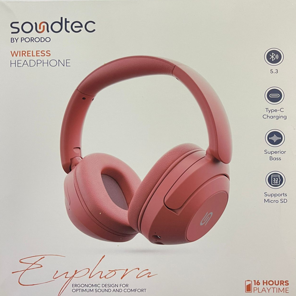 Buy Online Porodo Soundtec Pure Bass Wireless Over-Ear Headphone Red in ...