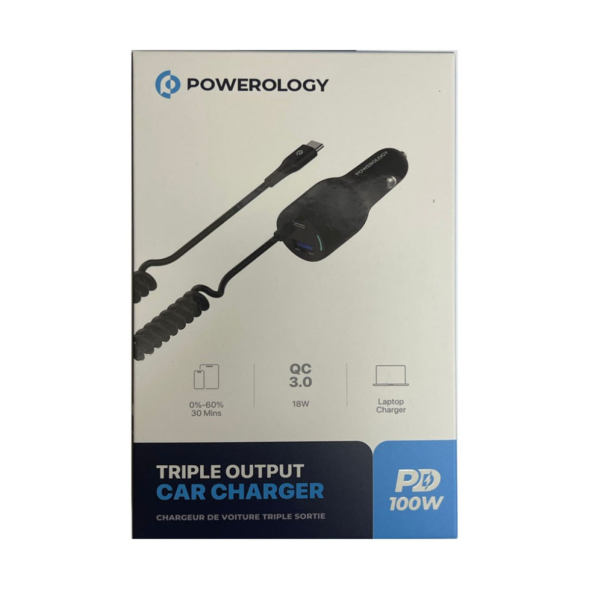 Buy Online Powerology triple port car Charger PD 100w with Type-C Cable ...