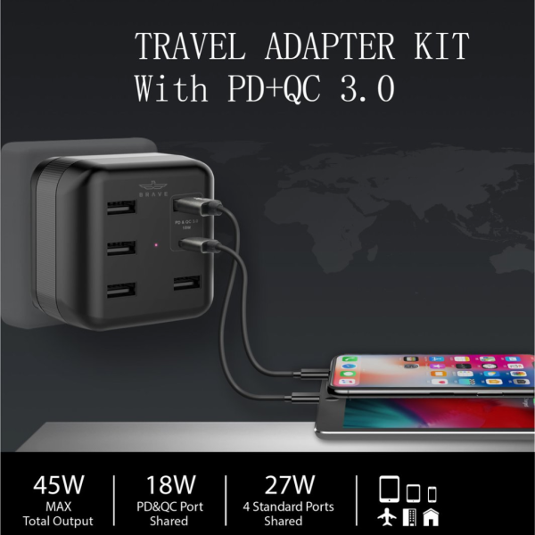 Buy Online BRAVE 45 W 6-Ports Smart Power Adapter Type-C PD + QC 3.0 in ...