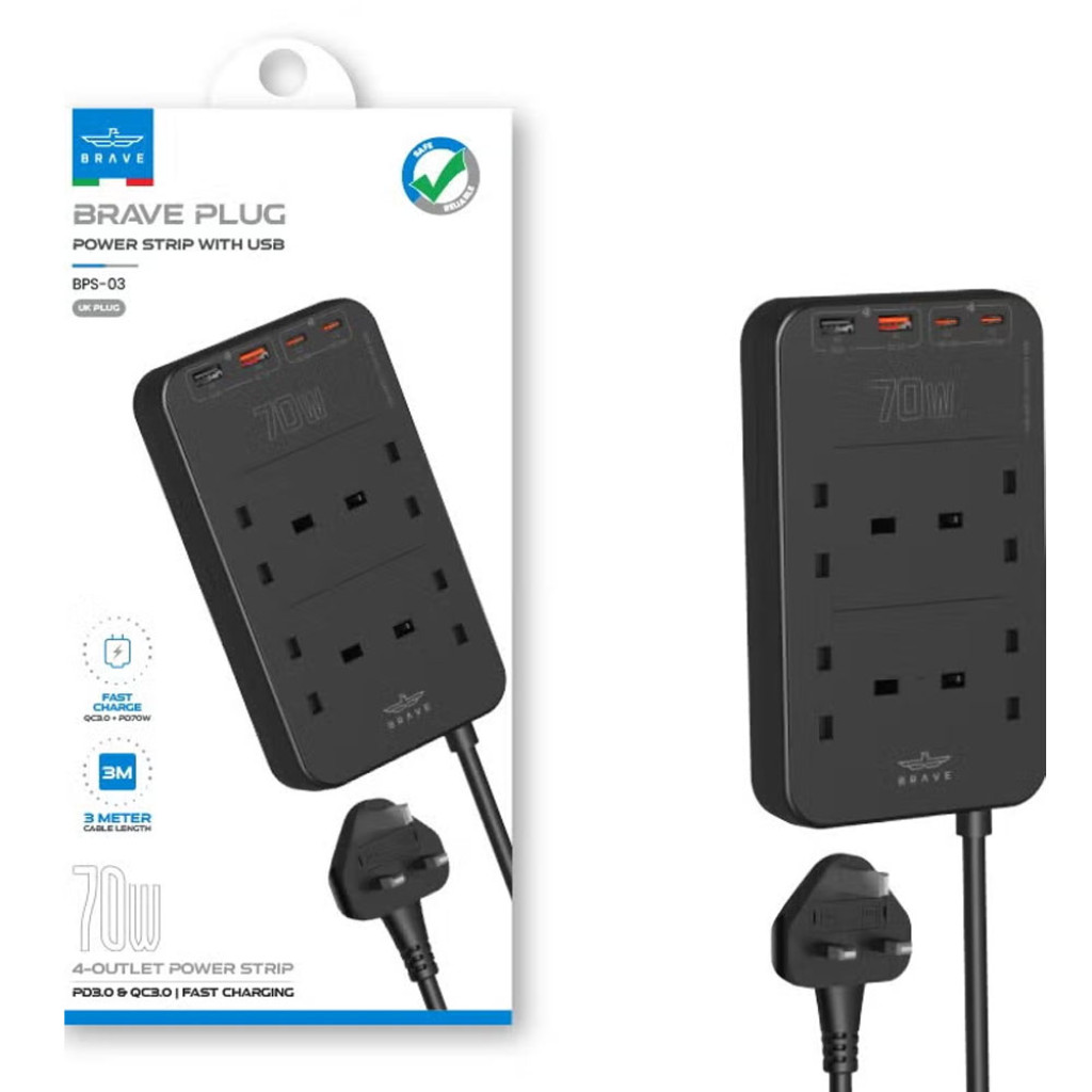 Buy Online Brave PLUG Power Strip with USB + PD 70W Fast charger 4 ...